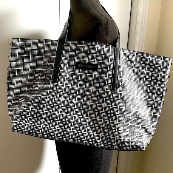 Jimmy Choo | Bags | Authentic Jimmy Choo Large Black White Leather Tote ...